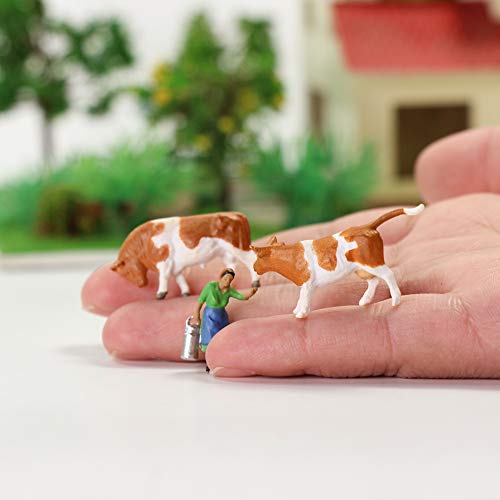 Farm Animals Figure Set,AN8705 36PCS 1:87 Well Painted Model Cows and Figures for HO Scale Model Train Scenery Layout Miniature Landscape New