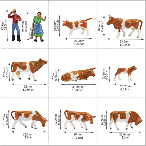 Farm Animals Figure Set,AN8705 36PCS 1:87 Well Painted Model Cows and Figures for HO Scale Model Train Scenery Layout Miniature Landscape New