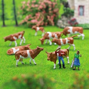 Farm Animals Figure Set,AN8705 36PCS 1:87 Well Painted Model Cows and Figures for HO Scale Model Train Scenery Layout Miniature Landscape New