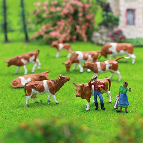 Farm Animals Figure Set,AN8705 36PCS 1:87 Well Painted Model Cows and Figures for HO Scale Model Train Scenery Layout Miniature Landscape New