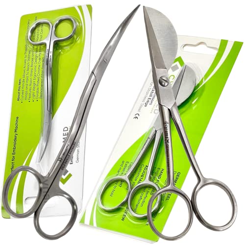 Applique Scissors 5" With Duckbill Edge Shaped Paddle Machine Embroidery Double Curved Scissors 6" For Art,Crafting, Fabric,Needlework Embroidery (Curved Embroidery Scissors 6"+ Applique scissors 5")