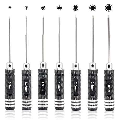 RC Hex Driver Set - 7pcs Hex Allen Screwdriver Kit 0.9mm/1.27mm/1.3mm/1.5mm/2.0mm/2.5mm/3.0mm Allen Wrench Set Key Driver Repair Tools for Traxxas RC Car Drone Multi-Axis Helicopter RC Models