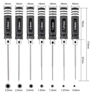 RC Hex Driver Set - 7pcs Hex Allen Screwdriver Kit 0.9mm/1.27mm/1.3mm/1.5mm/2.0mm/2.5mm/3.0mm Allen Wrench Set Key Driver Repair Tools for Traxxas RC Car Drone Multi-Axis Helicopter RC Models