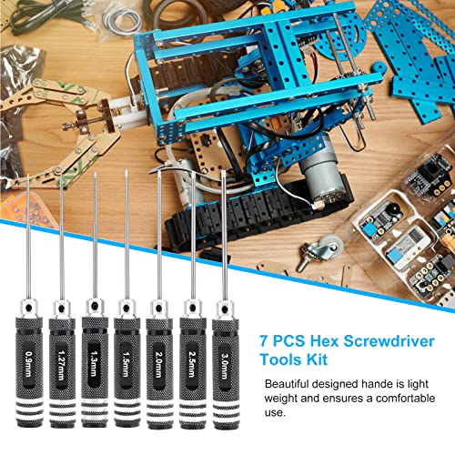 RC Hex Driver Set - 7pcs Hex Allen Screwdriver Kit 0.9mm/1.27mm/1.3mm/1.5mm/2.0mm/2.5mm/3.0mm Allen Wrench Set Key Driver Repair Tools for Traxxas RC Car Drone Multi-Axis Helicopter RC Models