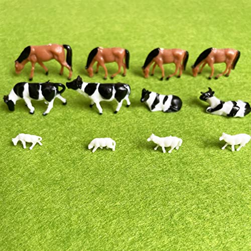 House Life 12pcs 1:87 Scale Mini Farm Animals Figure Model Railway Mixed Horses Cows Sheep Cute Train Scenery