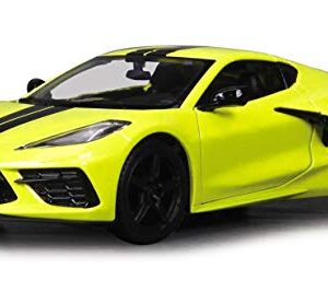 Maisto Diecast Cars 2020 Chevy Corvette Stingray Z51 Coupe Yellow with Black Stripes 1/24 Diecast Model Car by Maisto 31527