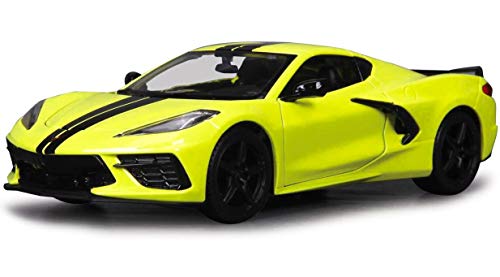 Maisto Diecast Cars 2020 Chevy Corvette Stingray Z51 Coupe Yellow with Black Stripes 1/24 Diecast Model Car by Maisto 31527