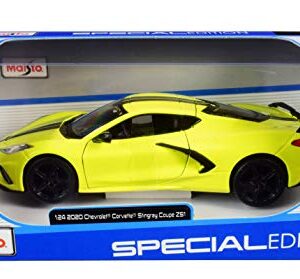 Maisto Diecast Cars 2020 Chevy Corvette Stingray Z51 Coupe Yellow with Black Stripes 1/24 Diecast Model Car by Maisto 31527