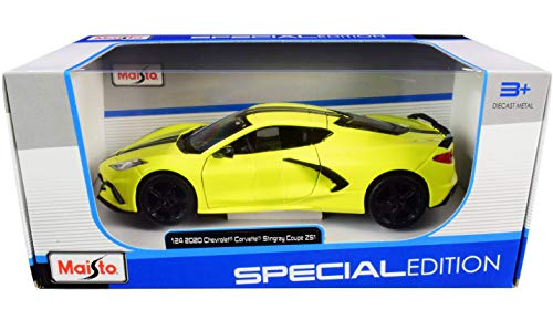 Maisto Diecast Cars 2020 Chevy Corvette Stingray Z51 Coupe Yellow with Black Stripes 1/24 Diecast Model Car by Maisto 31527