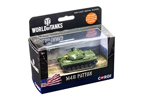 Corgi Diecast World of Tanks M48 Patton Tank with in Game Codes Military Fit The Box Scale Model WT91201, Dark Army Green