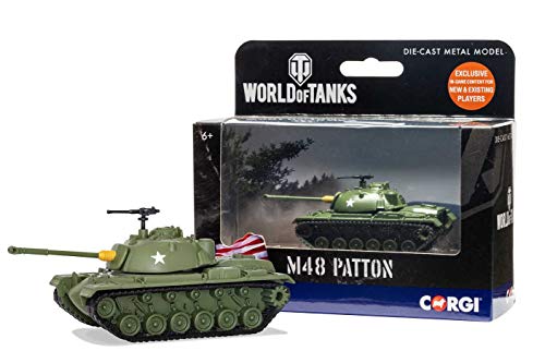 Corgi Diecast World of Tanks M48 Patton Tank with in Game Codes Military Fit The Box Scale Model WT91201, Dark Army Green