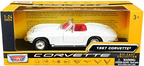 Motormax Toy 1967 Chevy Corvette C2 Convertible White with Red Interior History of Corvette Series 1/24 Diecast Model Car by 73224w-rd 0