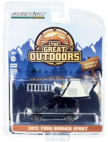 2021 Bronco Sport Dark Gray and Black with Modern Rooftop Tent The Great Outdoors Series 1 1/64 Diecast Model Car by Greenlight 38010 F