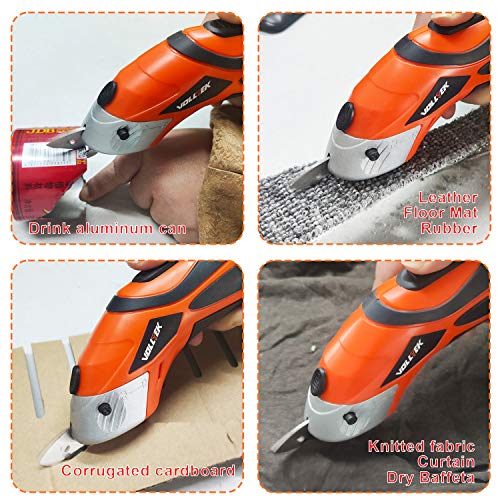 VOLLTEK Electric Cordless Scissor 4V li-ion Cutter Shears with 2 Pcs Cutting Blades Accessory for Cutting Fabric, Carpet and Leather ES3601