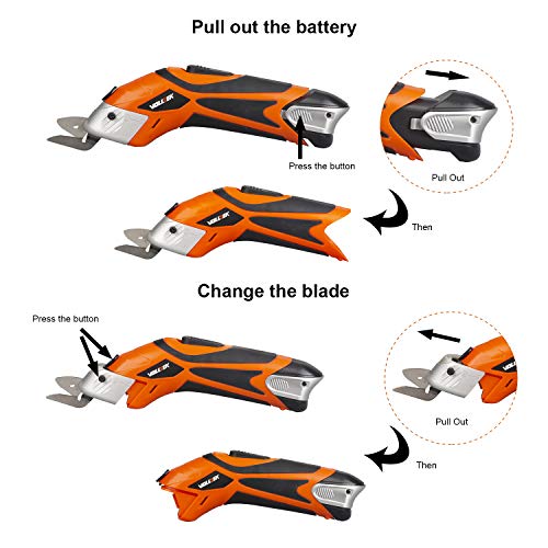 VOLLTEK Electric Cordless Scissor 4V li-ion Cutter Shears with 2 Pcs Cutting Blades Accessory for Cutting Fabric, Carpet and Leather ES3601