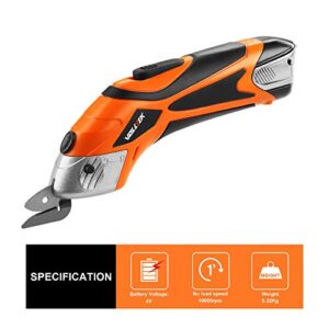 VOLLTEK Electric Cordless Scissor 4V li-ion Cutter Shears with 2 Pcs Cutting Blades Accessory for Cutting Fabric, Carpet and Leather ES3601