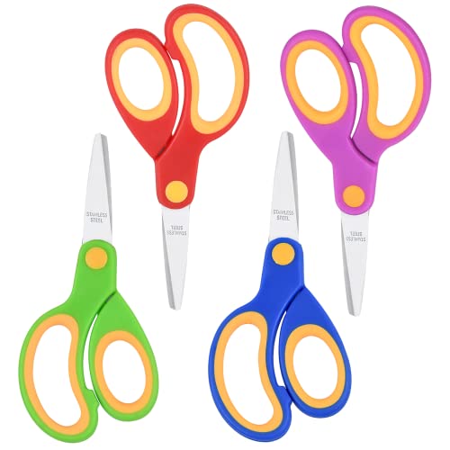 KYDIFS Kids Scissors, School Scissors for Kids, 5'' Student Scissors Bulk Blunt Tip Toddler Scissors, Soft Grip Kid Scissors for School Classroom Children Craft Art Supplies( 4 Pack )