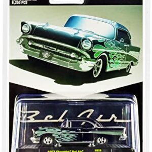 1957 Chevy Bel Air Black Metallic with Green Flames Limited Edition to 8250 Pieces Worldwide 1/64 Diecast Model Car by M2 Machines 31500-HS28