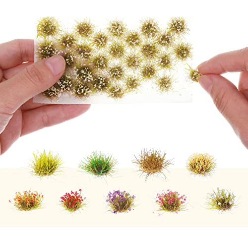 288 Pcs Static Grass Tuft Flower Cluster Vegetation Groups Self Adhesive Artificial Model Grass Tufts DIY Miniature Colorful Flower Cluster for Terrain Railway Scenery Sand Table Landscape Military