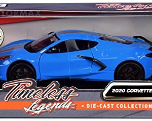 MotormaxToy 2020 Chevy Corvette C8 Stingray Blue with Silver Racing Stripes Timeless Legends 1/24 Diecast Model Car by Motormax79360