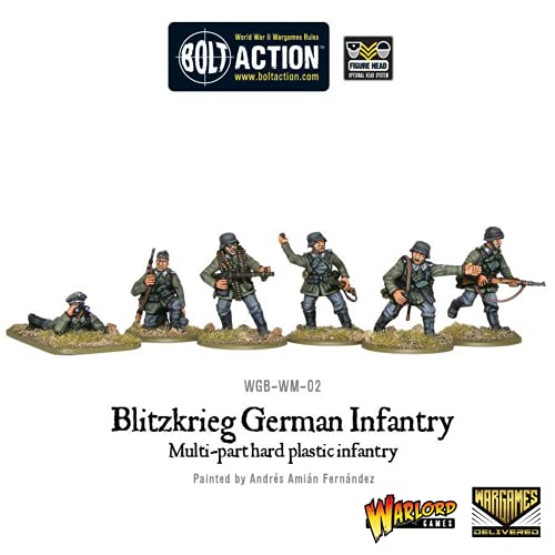 Wargames Delivered Bolt Action Miniatures - Blitzkrieg German Infantry Set, World War Two Miniatures, 28mm Scale Army Men for Miniature Wargaming by Warlord Games