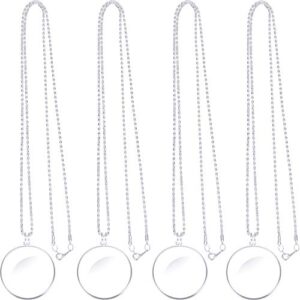 4 pieces 5.5x magnifying glass necklace magnifier necklace pendant optical magnifier with chain necklace for library, reading, zooming and jewelry (silver)