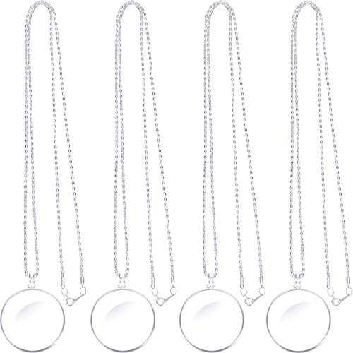 4 Pieces 5.5X Magnifying Glass Necklace Magnifier Necklace Pendant Optical Magnifier with Chain Necklace for Library, Reading, Zooming and Jewelry (Silver)