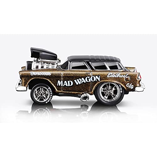 1955 Chevy Nomad Gasser Gold Metallic with Black Top Mad Wagon 1/64 Diecast Model Car by Muscle Machines 15557