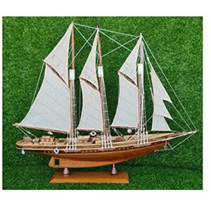 Atlantic Yacht Wooden Model Ship 24" Pond Yacht Sailboat American Wood Model Boat Handicrafts Home Living Room Office Nautical Marine Decoration Décor Display LANTIC-60CM