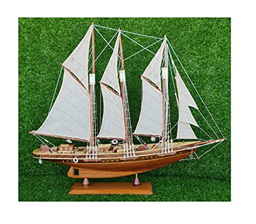 Atlantic Yacht Wooden Model Ship 24" Pond Yacht Sailboat American Wood Model Boat Handicrafts Home Living Room Office Nautical Marine Decoration Décor Display LANTIC-60CM