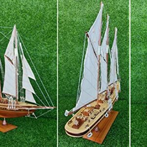 Atlantic Yacht Wooden Model Ship 24" Pond Yacht Sailboat American Wood Model Boat Handicrafts Home Living Room Office Nautical Marine Decoration Décor Display LANTIC-60CM