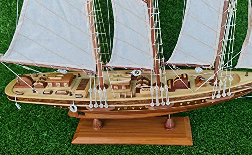 Atlantic Yacht Wooden Model Ship 24" Pond Yacht Sailboat American Wood Model Boat Handicrafts Home Living Room Office Nautical Marine Decoration Décor Display LANTIC-60CM