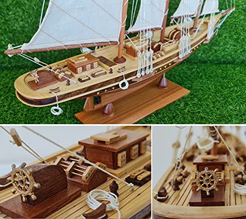 Atlantic Yacht Wooden Model Ship 24" Pond Yacht Sailboat American Wood Model Boat Handicrafts Home Living Room Office Nautical Marine Decoration Décor Display LANTIC-60CM