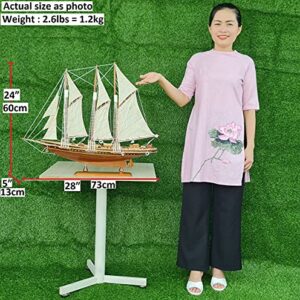 Atlantic Yacht Wooden Model Ship 24" Pond Yacht Sailboat American Wood Model Boat Handicrafts Home Living Room Office Nautical Marine Decoration Décor Display LANTIC-60CM