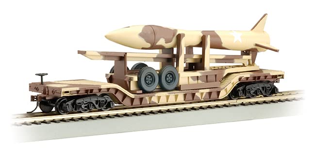 Bachmann Trains - 52' Center Depressed Flat Car - Desert Camouflage with Missile - HO Scale