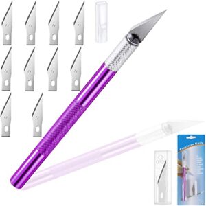 vabogu 1 pieces craft knife hobby knife 10pieces blades for crafting and cutting carving scrapbooking art work cutting with safety cap and craft ruler and (purple)