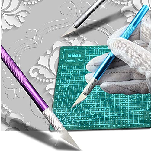 Vabogu 1 Pieces Craft Knife Hobby Knife 10Pieces Blades for Crafting and Cutting Carving Scrapbooking Art Work Cutting with Safety Cap and Craft Ruler and (Purple)