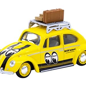 VW Beetle Low Ride Yellow with Roof Rack and Luggage Mooneyes Collaboration Model 1/64 Diecast Model Car by Schuco & Tarmac Works T64S-006-ME1