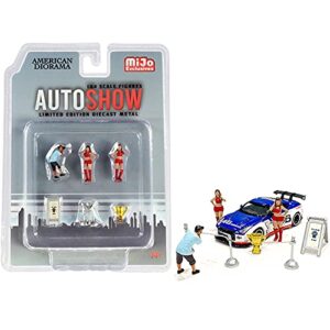 auto show diecast set of 6 pieces (3 figurines and 3 accessories) for 1/64 scale models by american diorama 38411