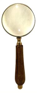 8′ old fashioned brass magnifying glass: magnifier with wood handle