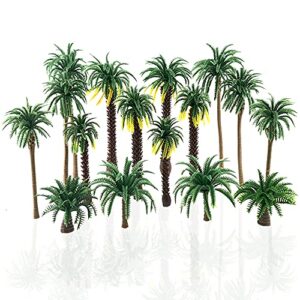 saktopdeco 16 pieces plastic model tropical coconut palm tree cake topper diorama trees for model train railway fairy garden