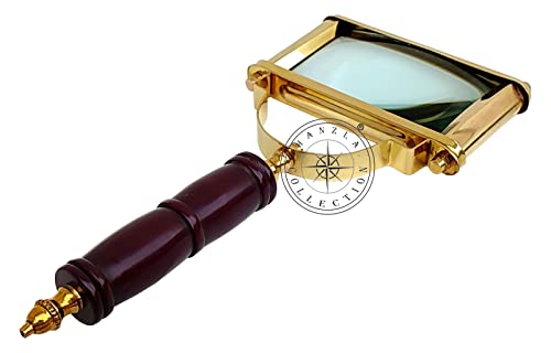 Hanzla Collection 10" Desk Reading Magnifier with Bone Handle - 5" Brass Rectangular Handheld Magnifying Glass Lens