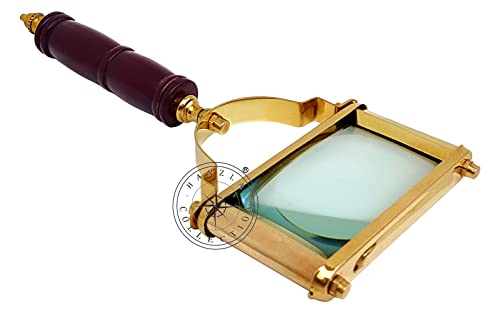 Hanzla Collection 10" Desk Reading Magnifier with Bone Handle - 5" Brass Rectangular Handheld Magnifying Glass Lens