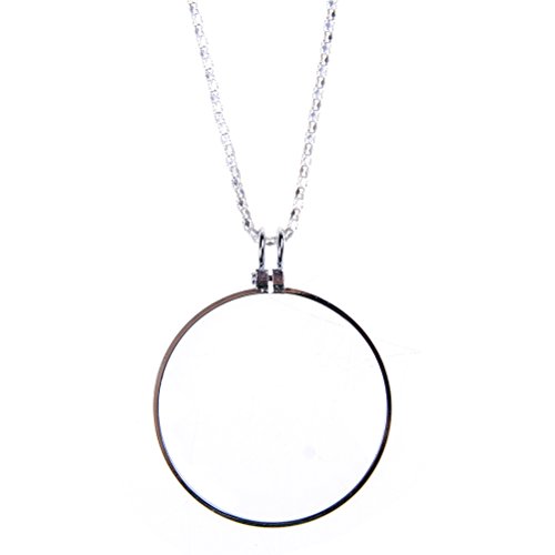 Magnifying Glass Necklace Mini Reading 5X Magnifier with 90cm/36 inch Chain Perfect for Reading Crafts Needlework Jewelry (Silver)