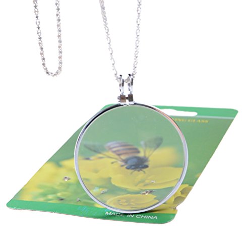 Magnifying Glass Necklace Mini Reading 5X Magnifier with 90cm/36 inch Chain Perfect for Reading Crafts Needlework Jewelry (Silver)