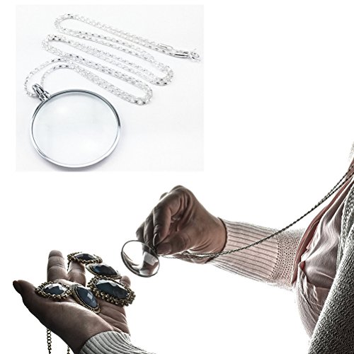 Magnifying Glass Necklace Mini Reading 5X Magnifier with 90cm/36 inch Chain Perfect for Reading Crafts Needlework Jewelry (Silver)