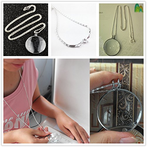 Magnifying Glass Necklace Mini Reading 5X Magnifier with 90cm/36 inch Chain Perfect for Reading Crafts Needlework Jewelry (Silver)