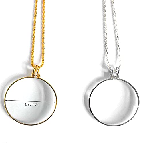 Magnifying Glass Necklace Mini Reading 5X Magnifier with 90cm/36 inch Chain Perfect for Reading Crafts Needlework Jewelry (Silver)