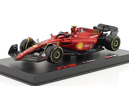 Bburago - 1/43 Scale Model Compatible with Ferrari Replica Miniature Compatible with Scuderia F1-75 # 55 Compatible with Carlos Sainz Replica Model 2022 Racing