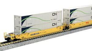 kato usa model train products n gunderson maxi-iv 3-unit set ttx new logo #765122 w/cn we deliver 53′ containers, ttx yellow